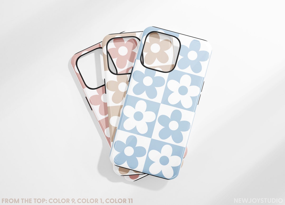 Checkered Daisy Phone Case, Spring Pastel Summer Flower Squares Pattern ...