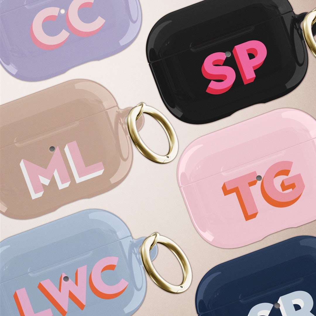 Custom Airpods Case, Cute Monogram Hard Plastic Protective Personalised ...