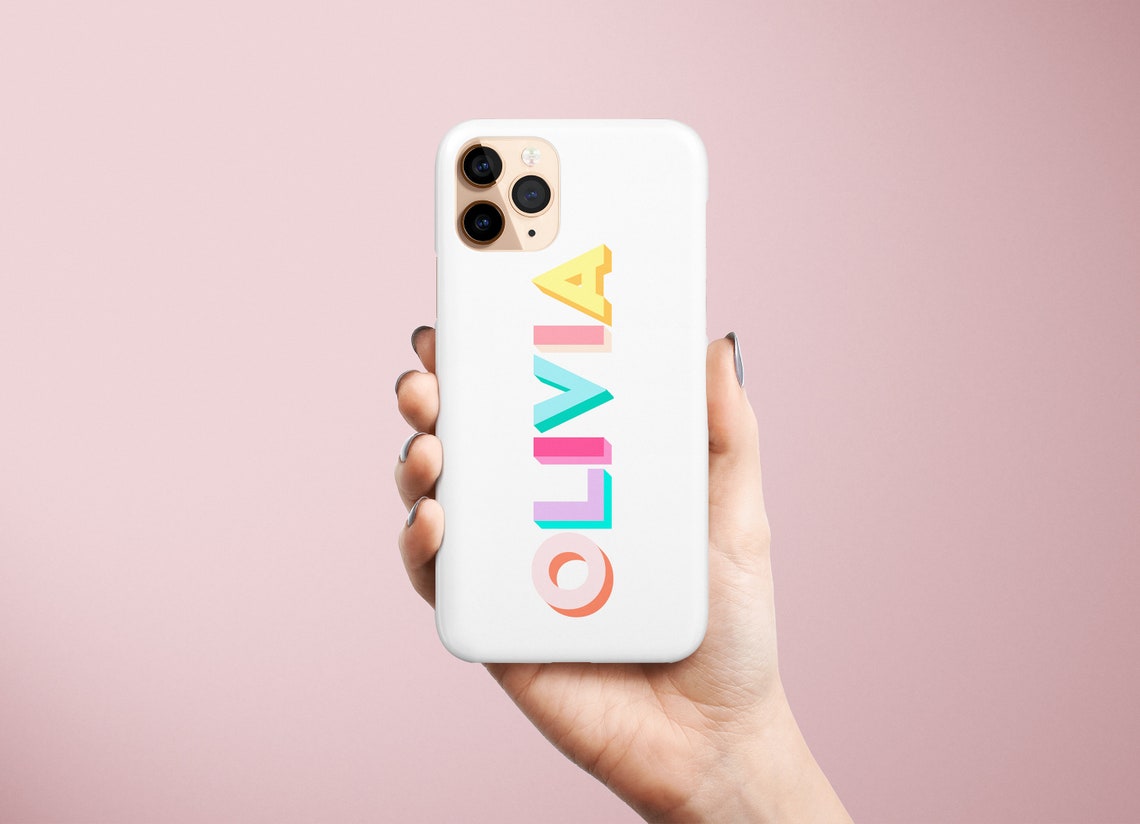 Personalized Name Phone Case, Custom Pastel Rainbow Drop Shadow ...