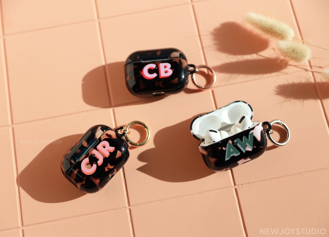 Monogram Tortoise Pattern Air Pods Case, Cute Personalised Initial Hard ...