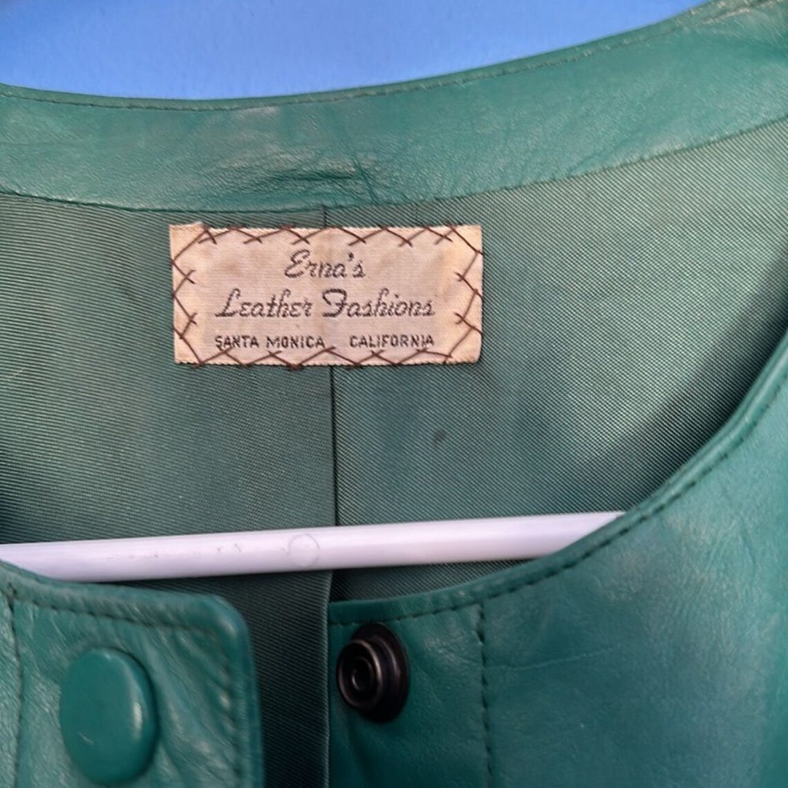Leather Trench Coat Green Vintage Erna's Leather Fashions of Santa ...