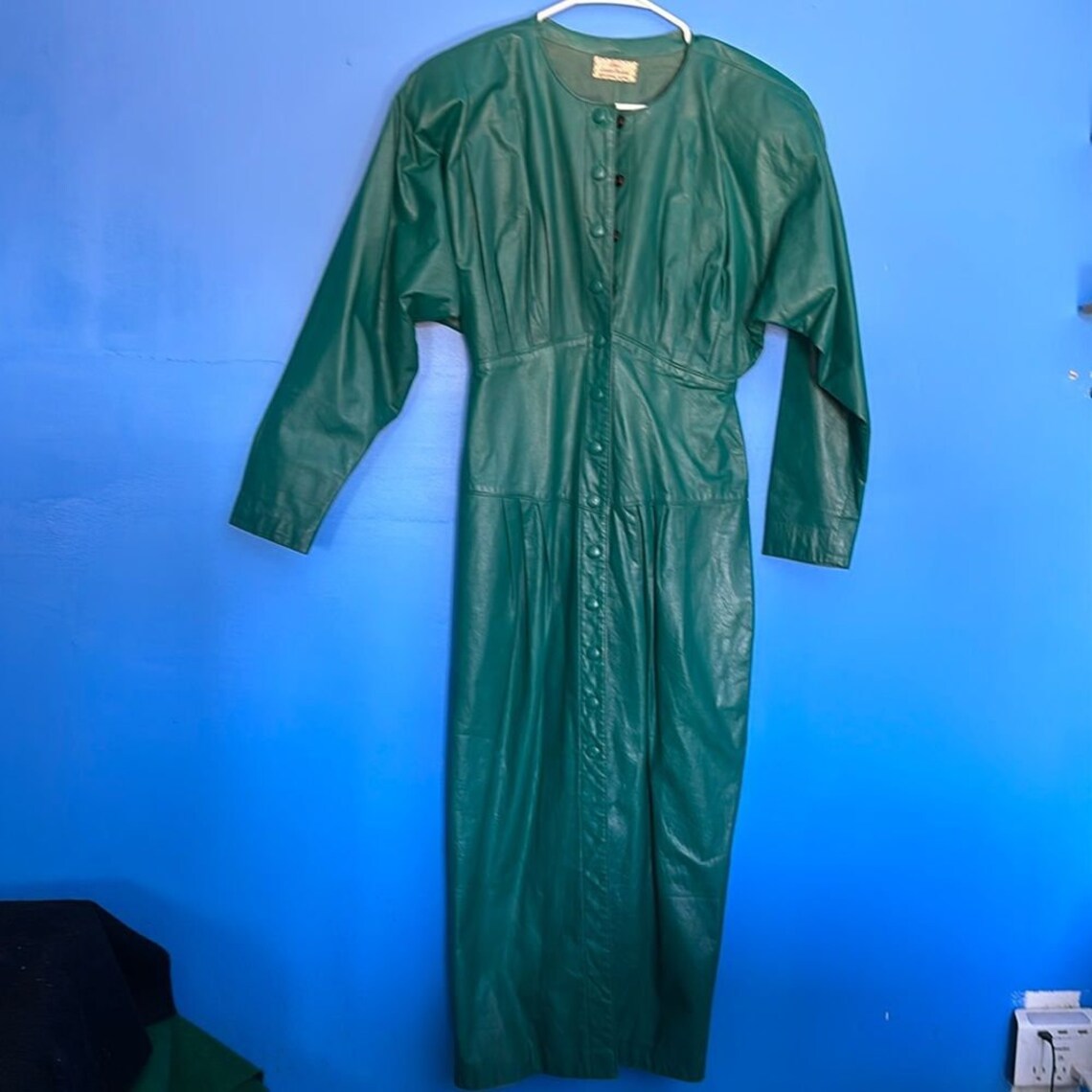 Leather Trench Coat Green Vintage Erna's Leather Fashions of Santa ...