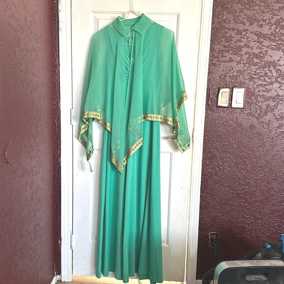 Vintage 60s Green Dress & Matching Cape Set Size 13/14 Sleeveless Mod ...