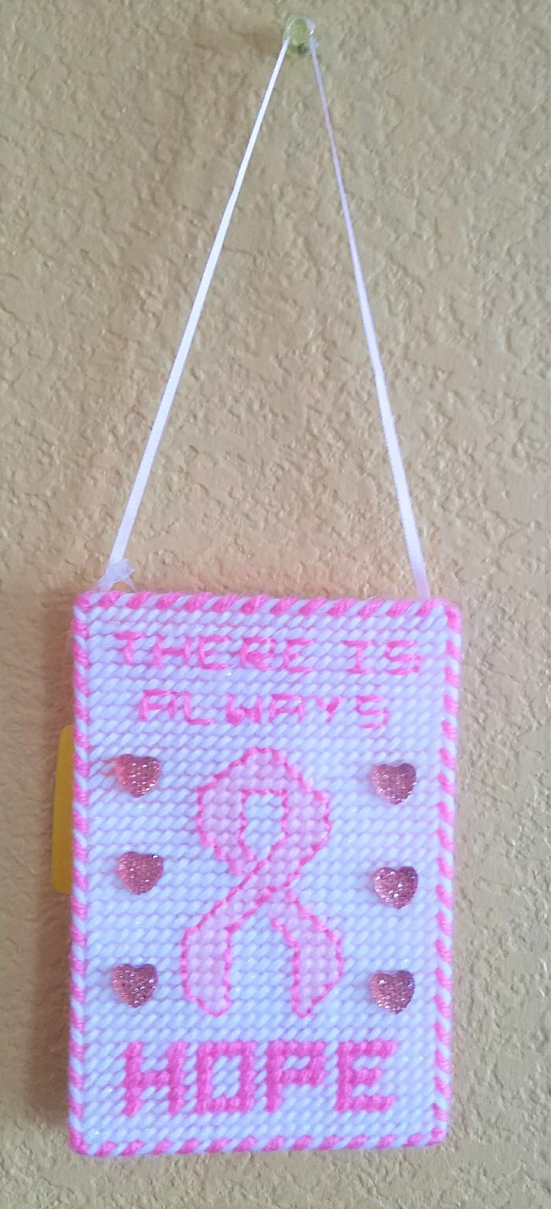 Breast Cancer Awareness HOPE Sign Plastic Canvas Handmade Pink Ribbon ...