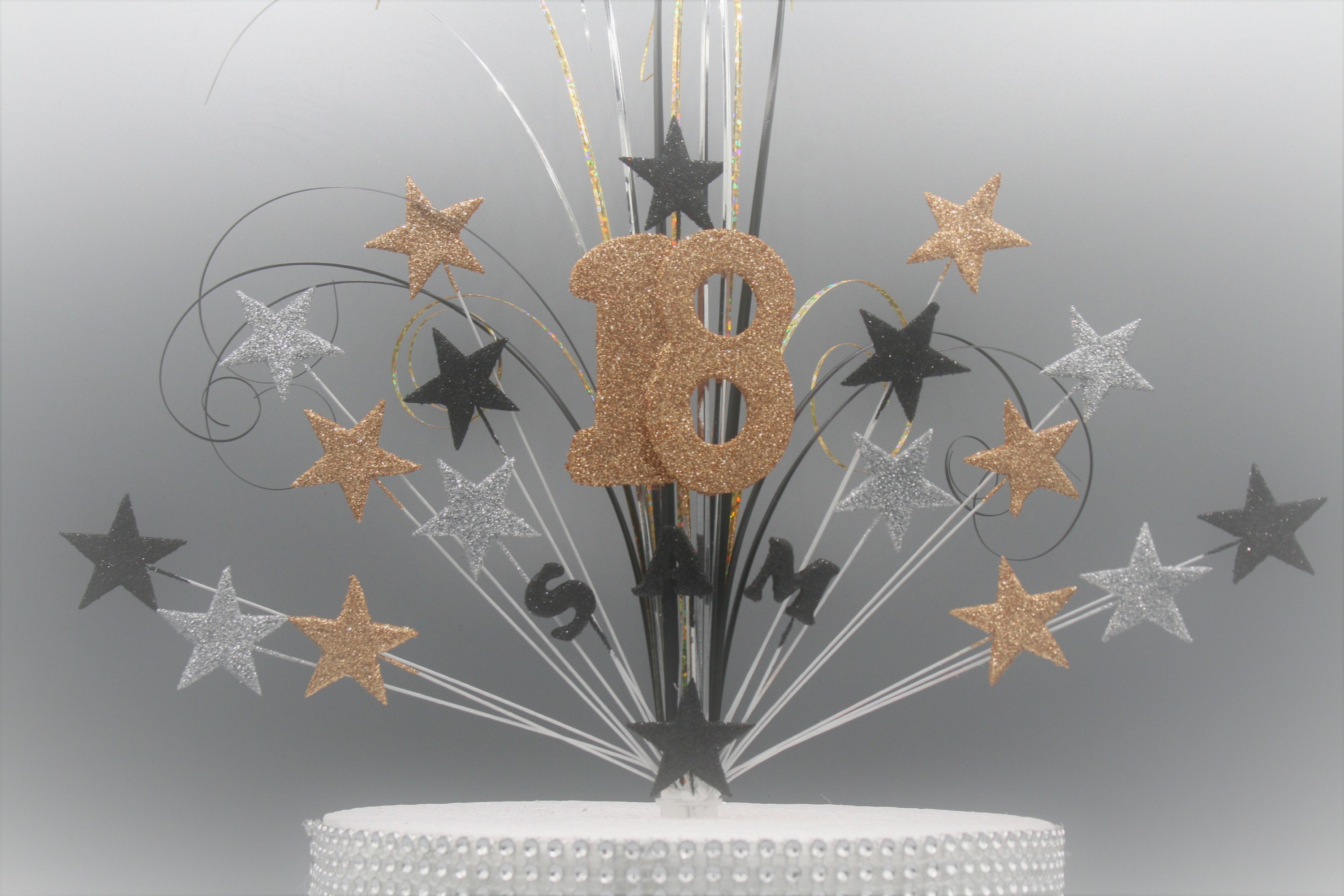 Stars Hearts Glittered Cake Topper Spray Cake Decoration | Etsy