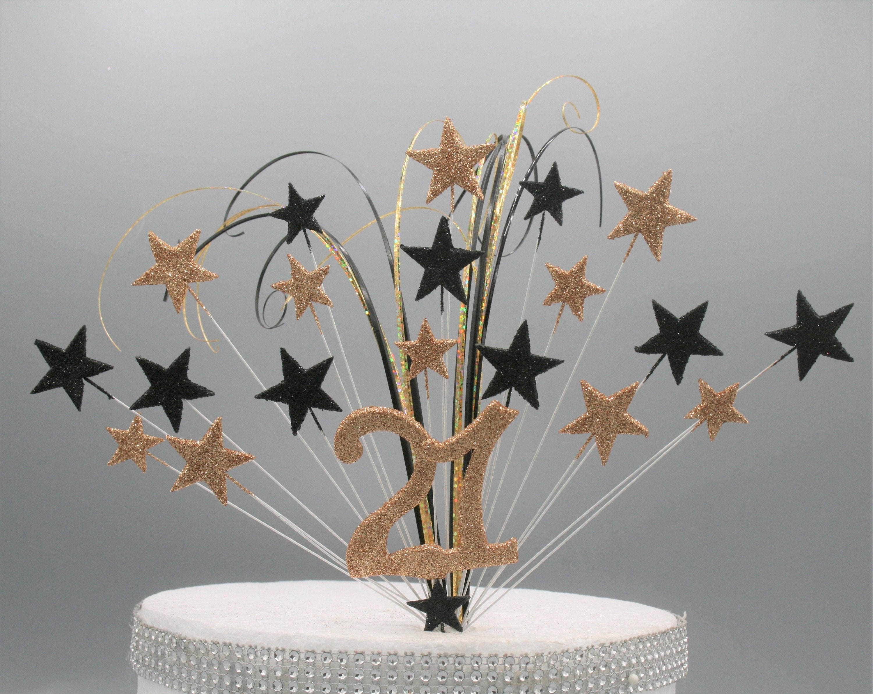 Stars Hearts Glittered Cake Topper Spray Cake Decoration | Etsy