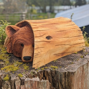 Bear Cub in a Log - Chainsaw Carving - Etsy UK