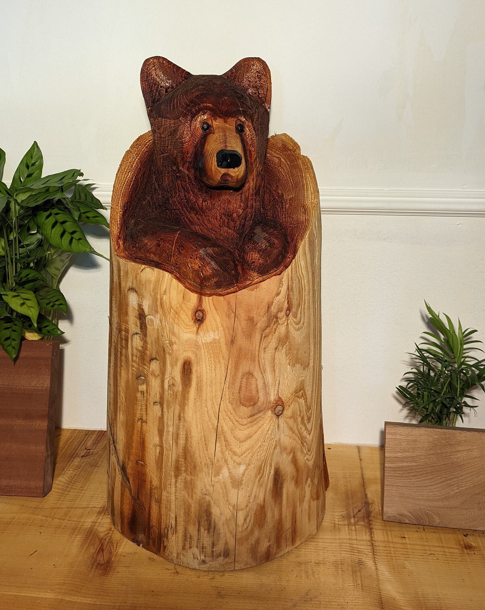 Chainsaw Carved Bear Cub in a Log - Etsy UK