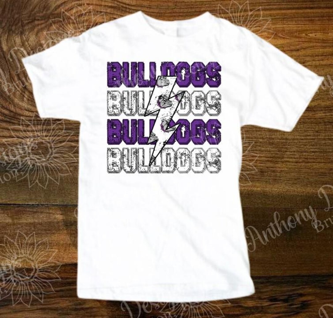 Bulldogs Distressed With Lightning Bolt School Spirit Design on Tshirt ...