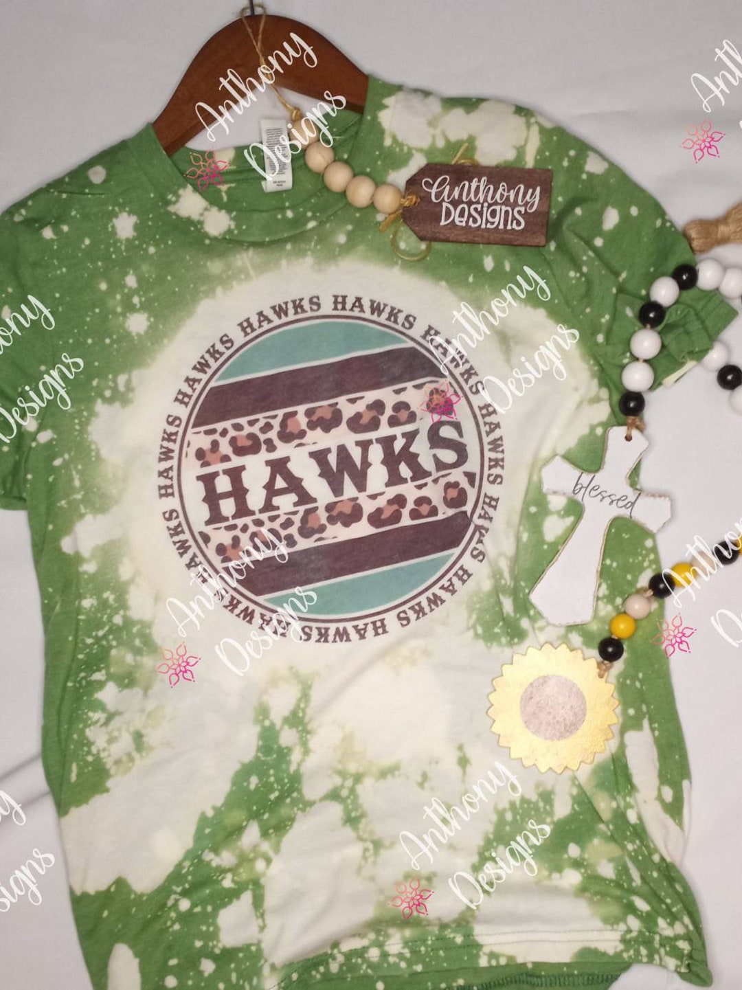 Hawks Leopard Print Circle School Spirit Bleached - Etsy