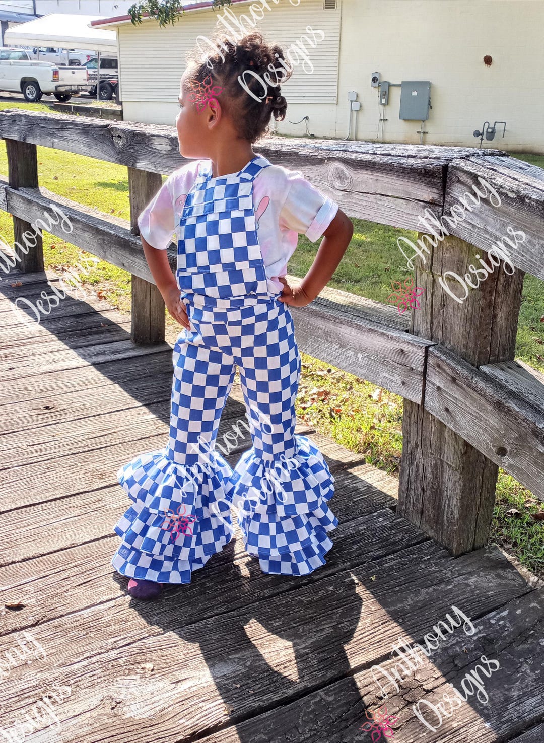 Youth Sizes Only Checkered Print Ruffled Overalls Sizes 2T Through 14 ...