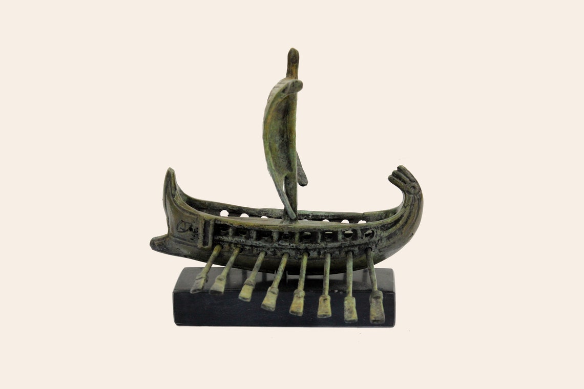 Penteconter Bronze Ship Statue Table Top Display, Trireme Ship ...