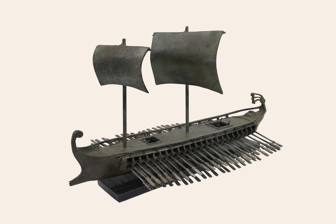 Ancient Greek Trireme Ship, Handmade Solid Bronze Vessel Statue, Marine ...