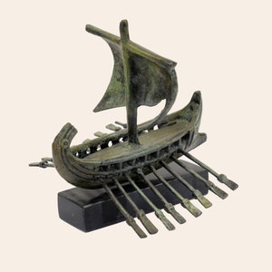 Penteconter Bronze Ship Statue Table Top Display, Trireme Ship ...