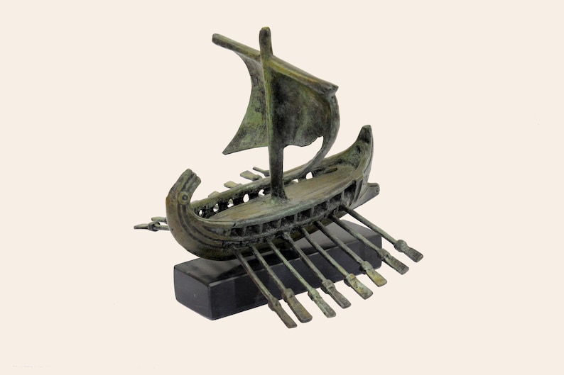 Penteconter Bronze Ship Statue Table Top Display, Trireme Ship ...