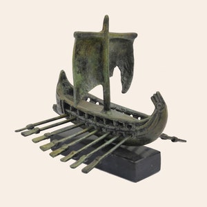 Penteconter Bronze Ship Statue Table Top Display, Trireme Ship ...