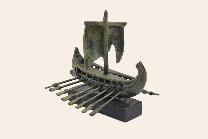 Penteconter Bronze Ship Statue Table Top Display, Trireme Ship ...