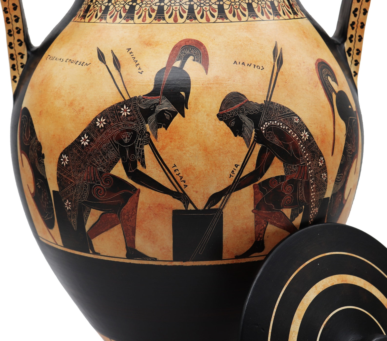 Greek Pottery, Amphora of Exekias, Black Figure Vase, Achilles and Ajax ...