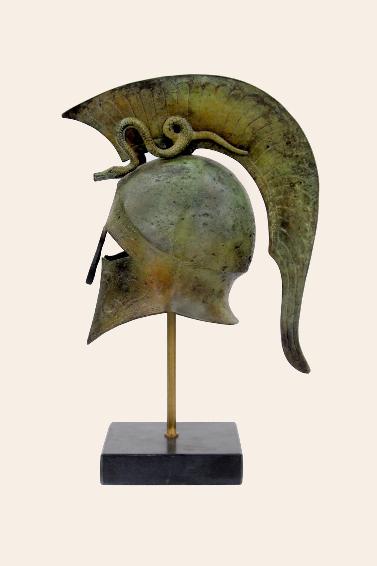 Greek Spartan Helmet, Solid Bronze Ancient Warrior Helmet Snake ...