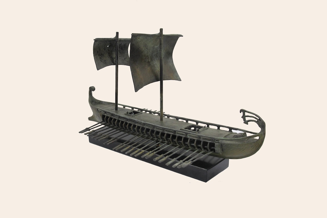 Trireme Bronze Ship Statue Table Top Display, Penteconter Ship ...