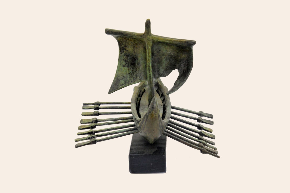 Penteconter Bronze Ship Statue Table Top Display, Trireme Ship ...
