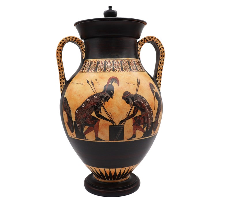 Greek Pottery, Amphora of Exekias, Black Figure Vase, Achilles and Ajax ...