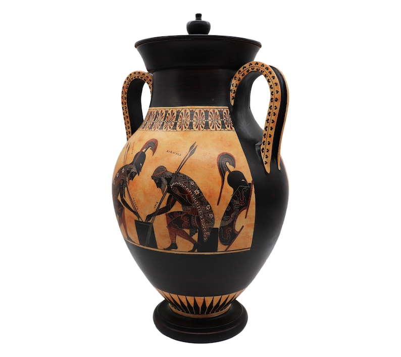 Greek Pottery, Amphora of Exekias, Black Figure Vase, Achilles and Ajax Playing Pessi, Castor ...