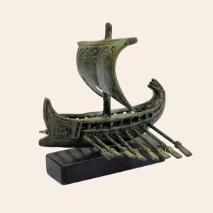 Penteconter Bronze Ship Statue Table Top Display, Trireme Ship ...