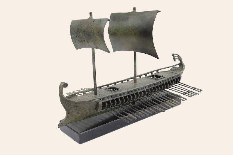 Trireme Bronze Ship Statue Table Top Display Penteconter Ship - Etsy