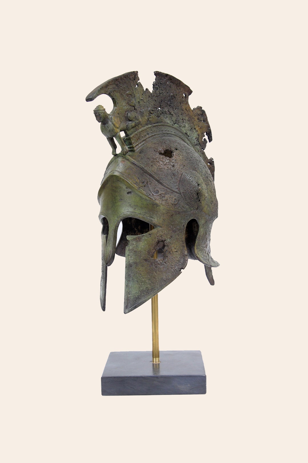 Full Size Helmet Sphinx Battered Solid Aged Bronze Ancient Greek Art ...
