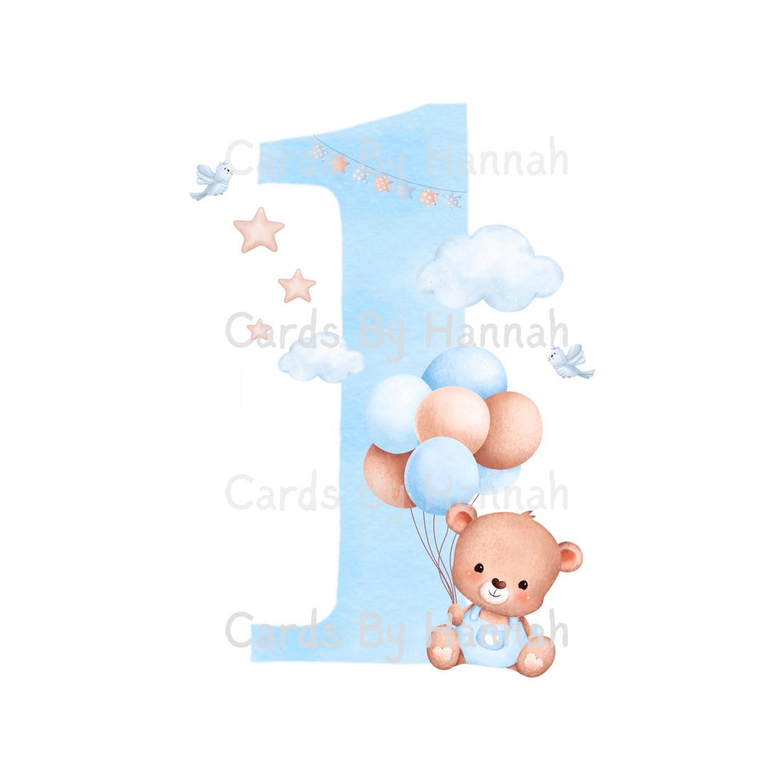Boy's First Birthday PNG Clipart: Blue Balloon Card Design (digital ...