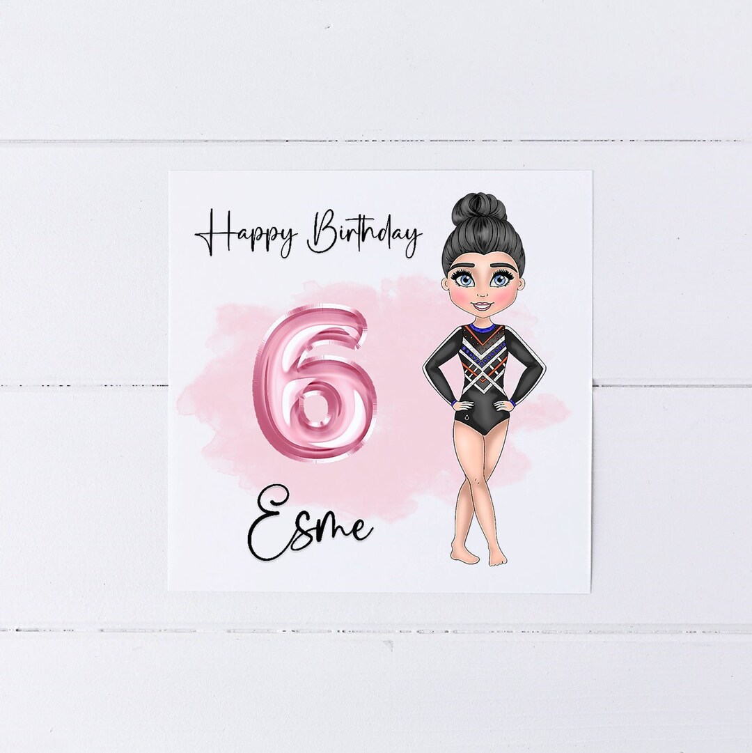Personalised Gymnast Birthday Card - Pink - Handmade - Watercolour ...