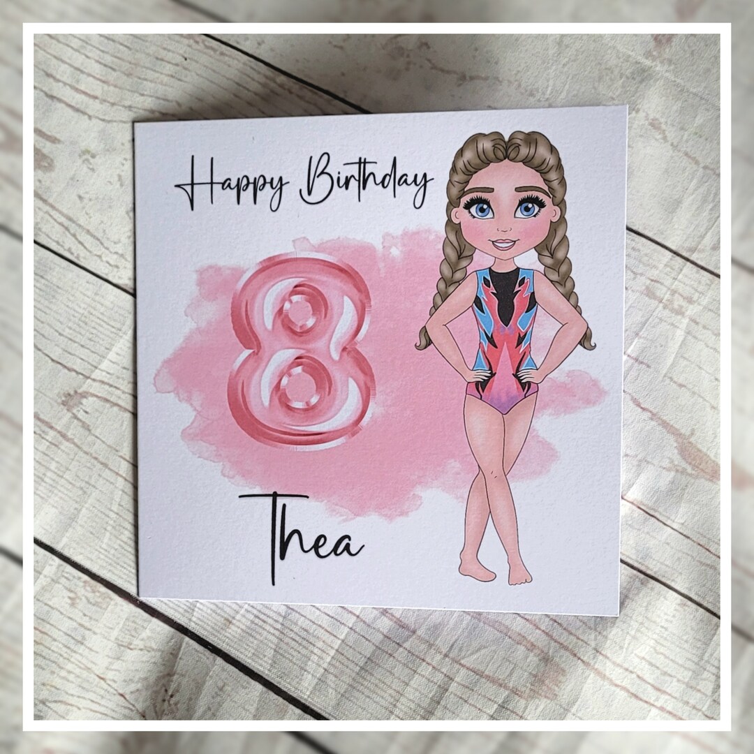 Personalised Gymnast Birthday Card Pink Handmade Watercolour Special ...