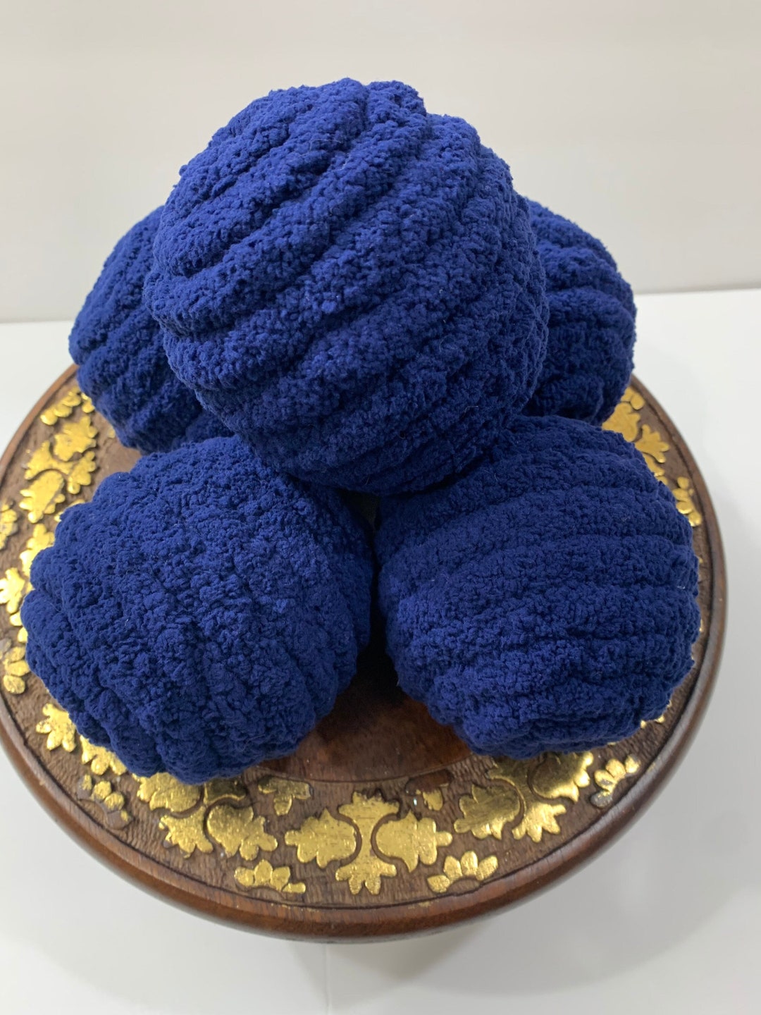 Navy Blue Decorative Yarn Ornament Balls, Wreath Attachments, Nautical ...