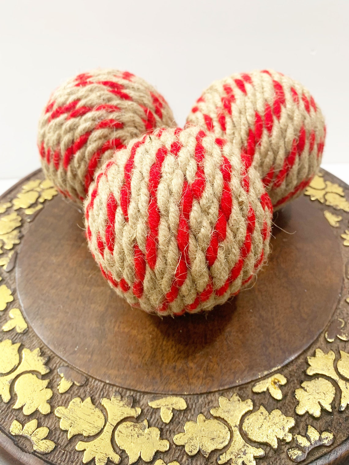 Twist Natural and Red Nautical Decorative Rope Ornament Balls - Etsy