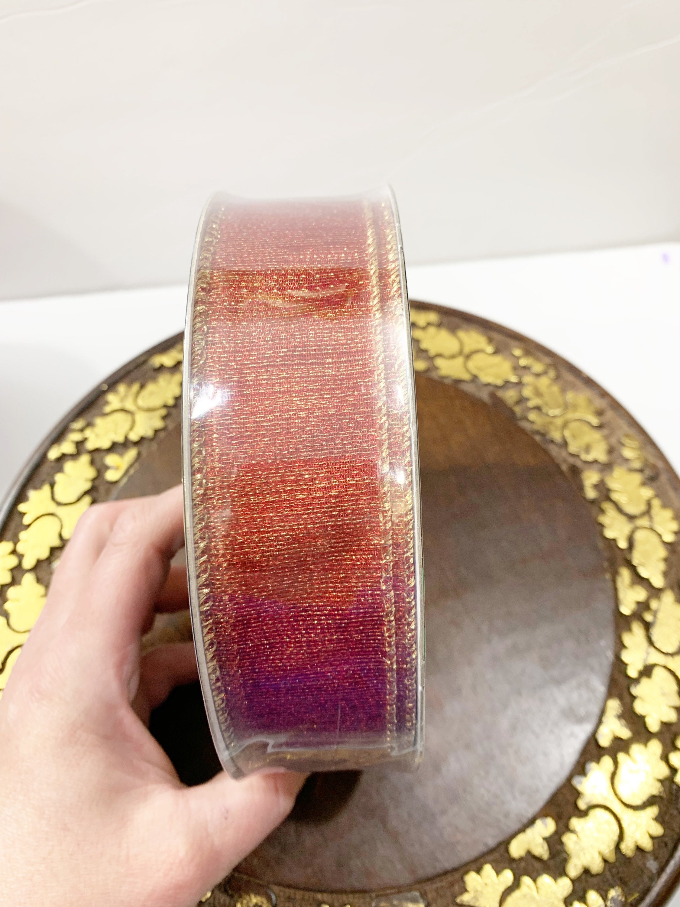 Red and Gold Sheer Ribbon WIRED 50 Yard Roll 1.5 Inch - Etsy