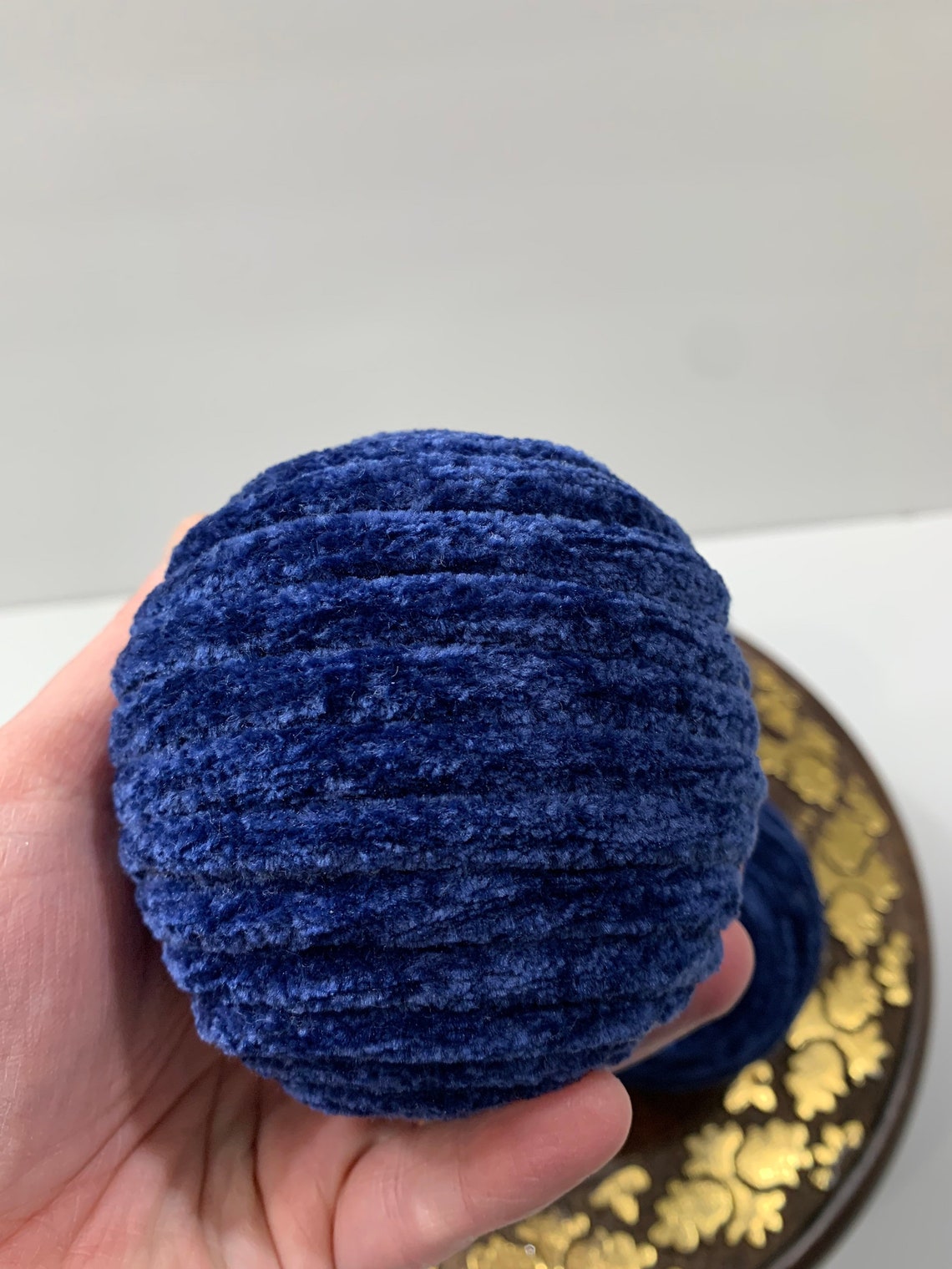 Navy Blue Velvet Balls Decorative Yarn Ornament Wreath | Etsy