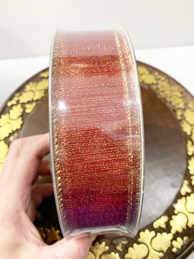 Red and Gold Sheer Ribbon WIRED 50 Yard Roll 1.5 Inch - Etsy