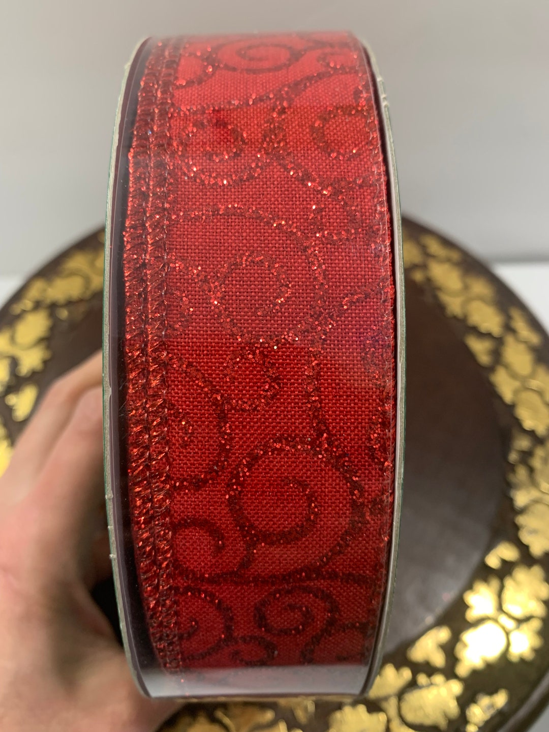 Red Swirl Canvas Ribbon, WIRED*50 Yard Roll 1.5 Inch, Kirkland Ribbon ...