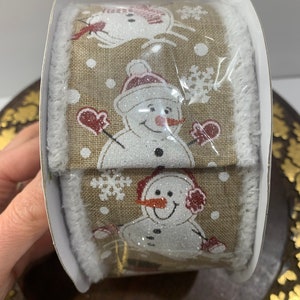 Snowman Wired Ribbon With White Fuzzy Trim 10 YARD ROLL of 2.5 Inch ...