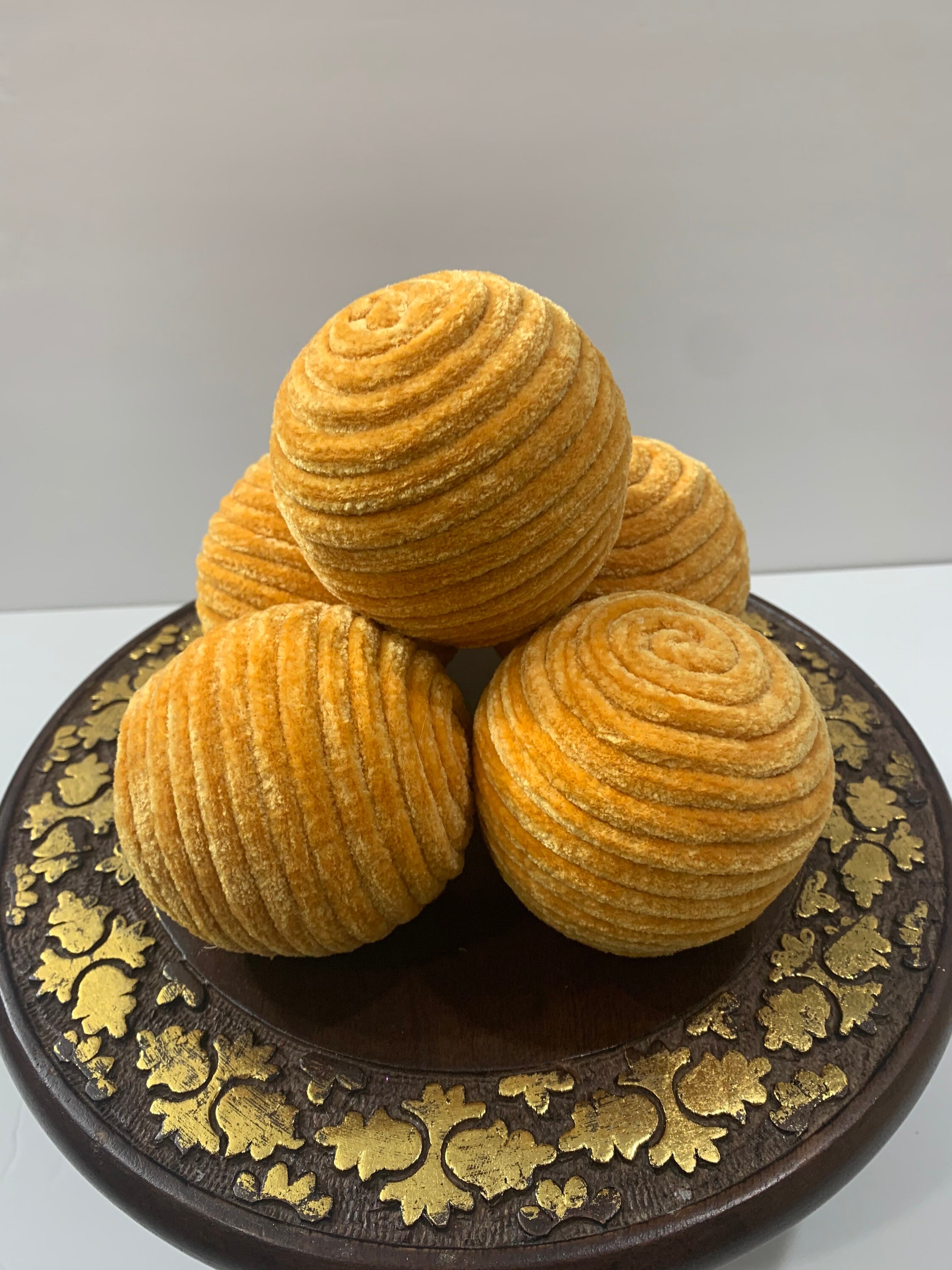 Mustard Yellow Velvet Yarn Balls: Fall Tiered Tray Decor (set of 5) - Etsy