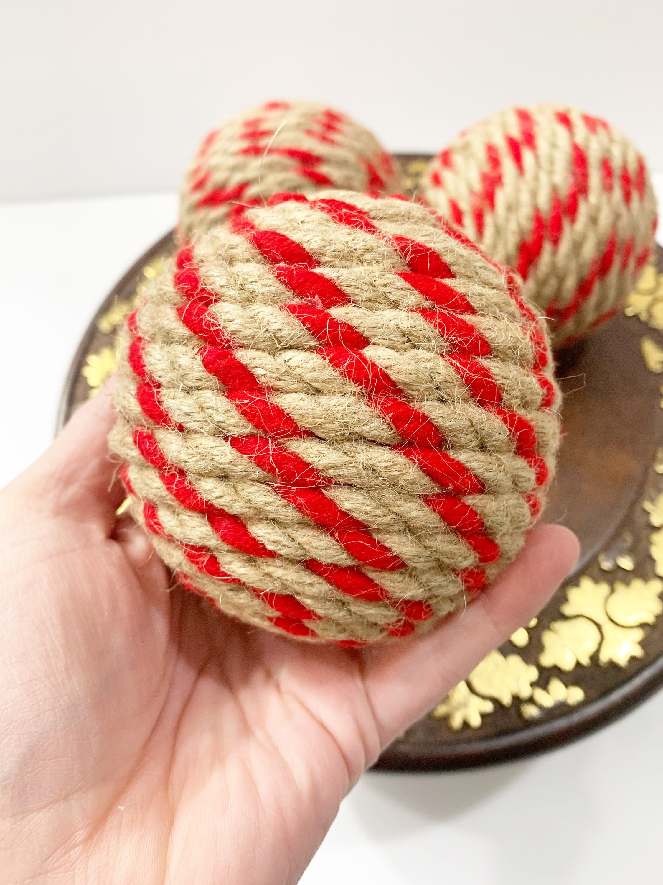 Twist Natural and Red Nautical Decorative Rope Ornament Balls - Etsy