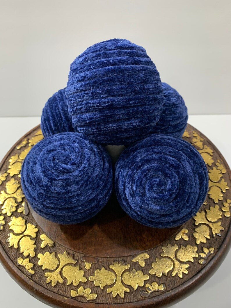 Navy Blue Velvet Balls Decorative Yarn Ornament Wreath | Etsy