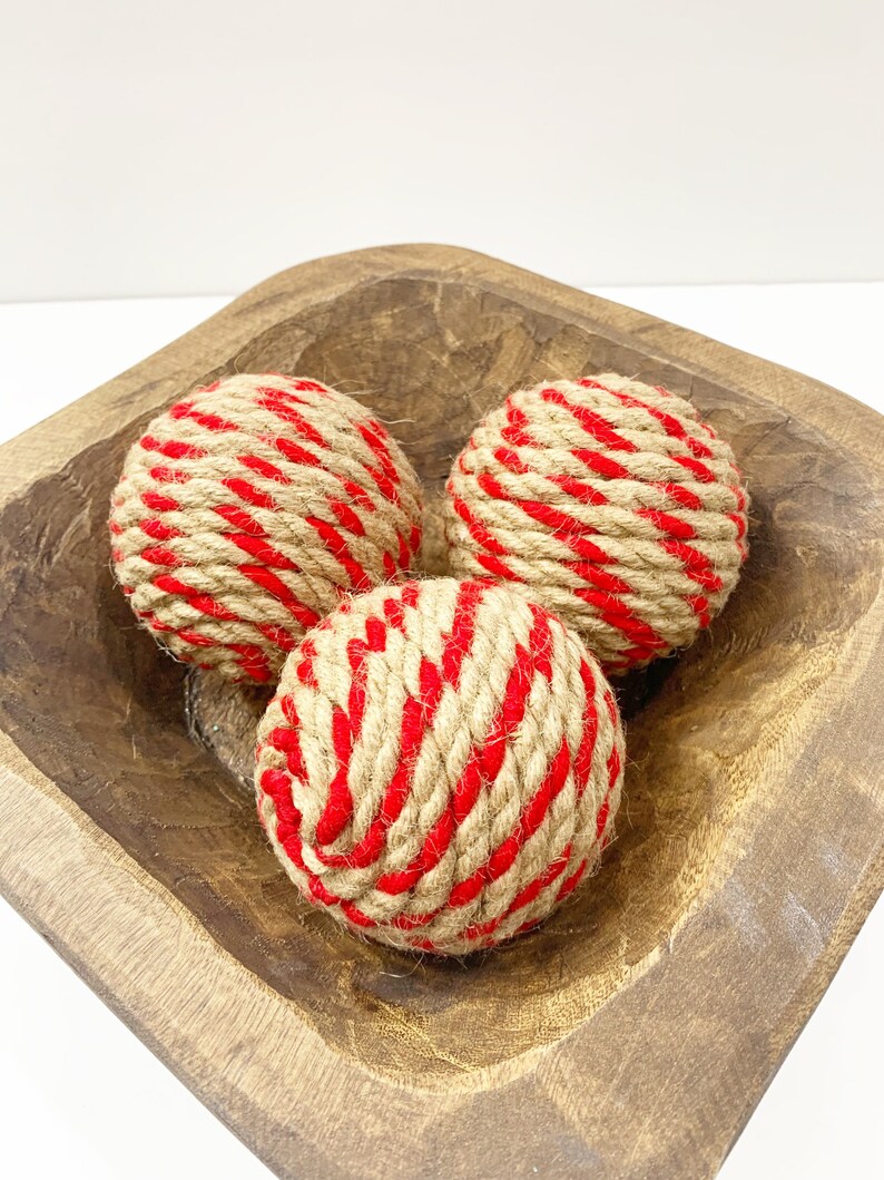 Twist Natural and Red Nautical Decorative Rope Ornament Balls - Etsy