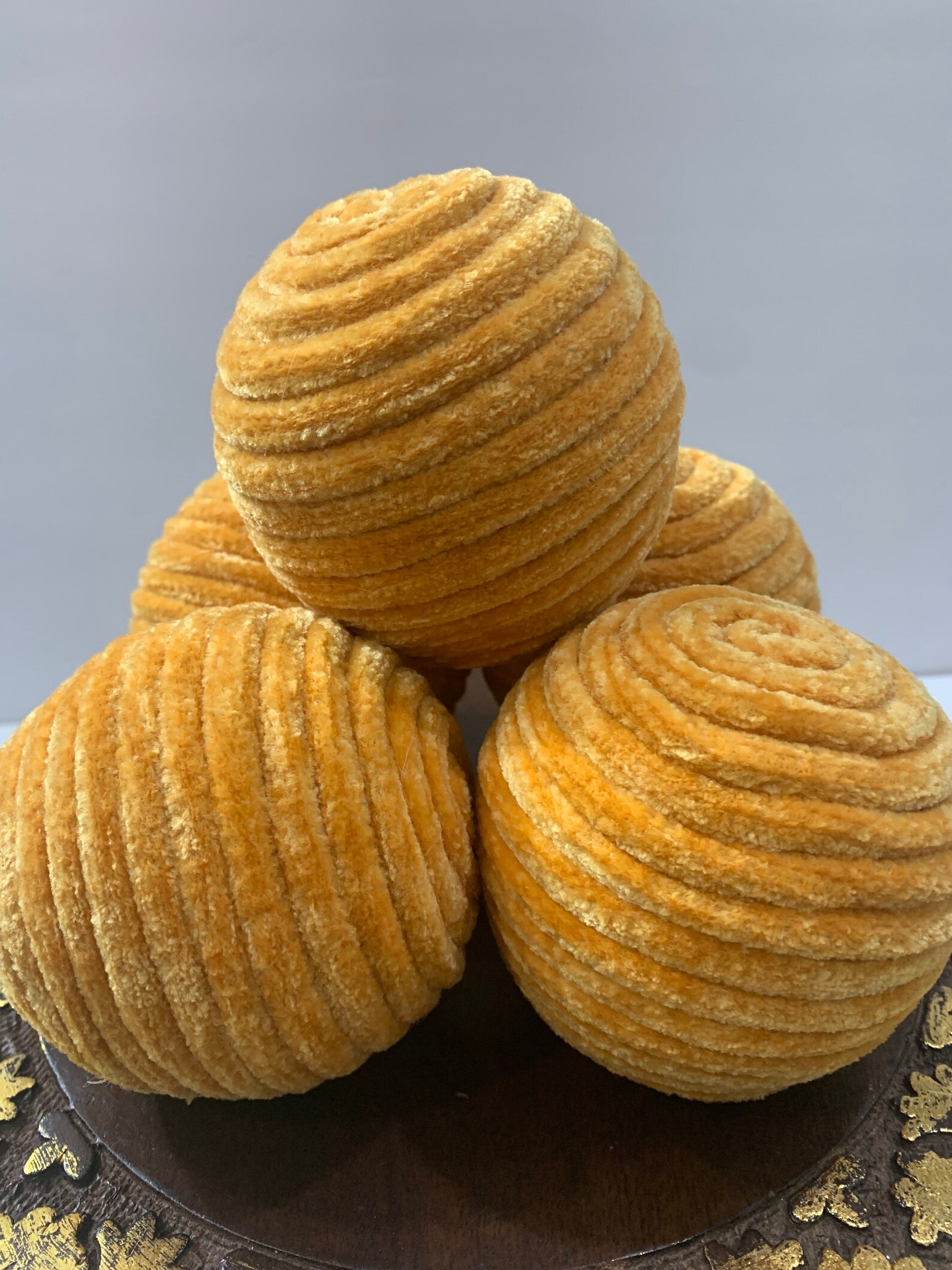 Mustard Yellow Velvet Yarn Balls: Fall Tiered Tray Decor (set of 5) - Etsy