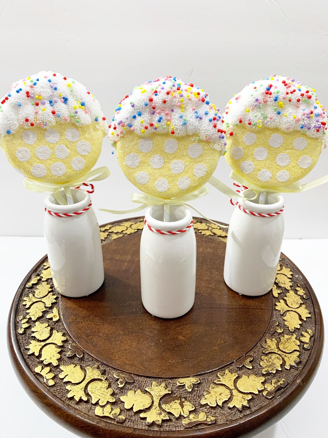 Foam Lollipop Set: Yellow Polka Dot Candy Decor - Etsy