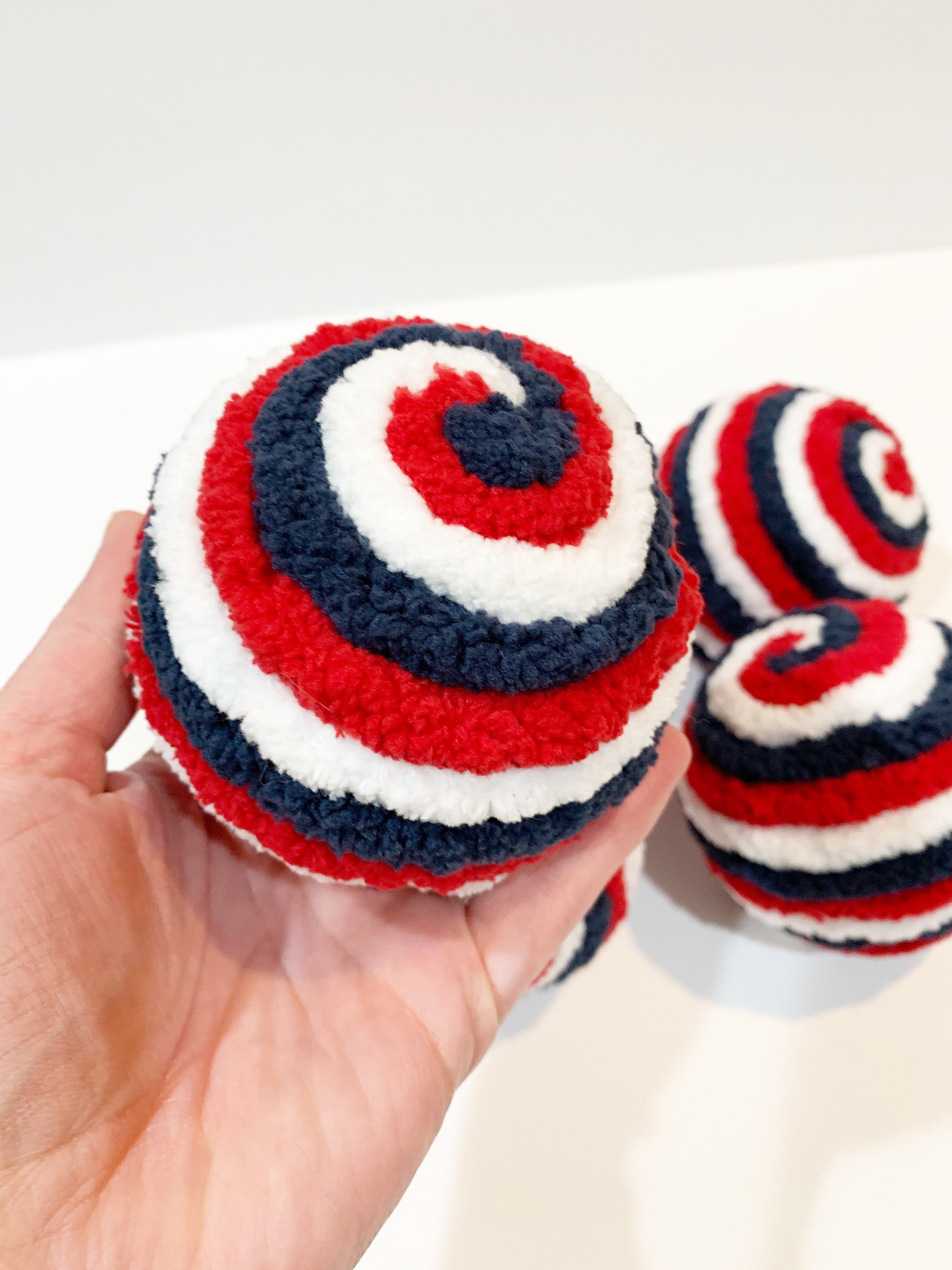 Patriotic Decorative Yarn Ornament Balls: Red, White, and Navy Blue ...