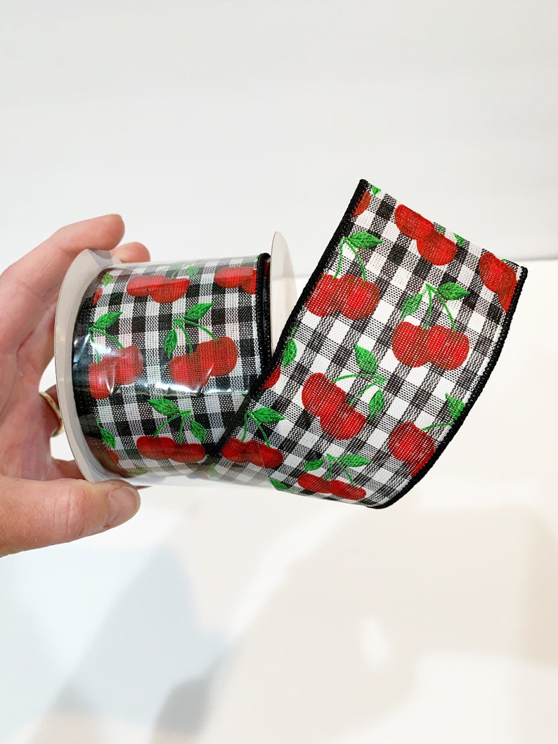 Cherry Ribbon Summer Gingham Ribbon Craft Ribbon Wreath - Etsy