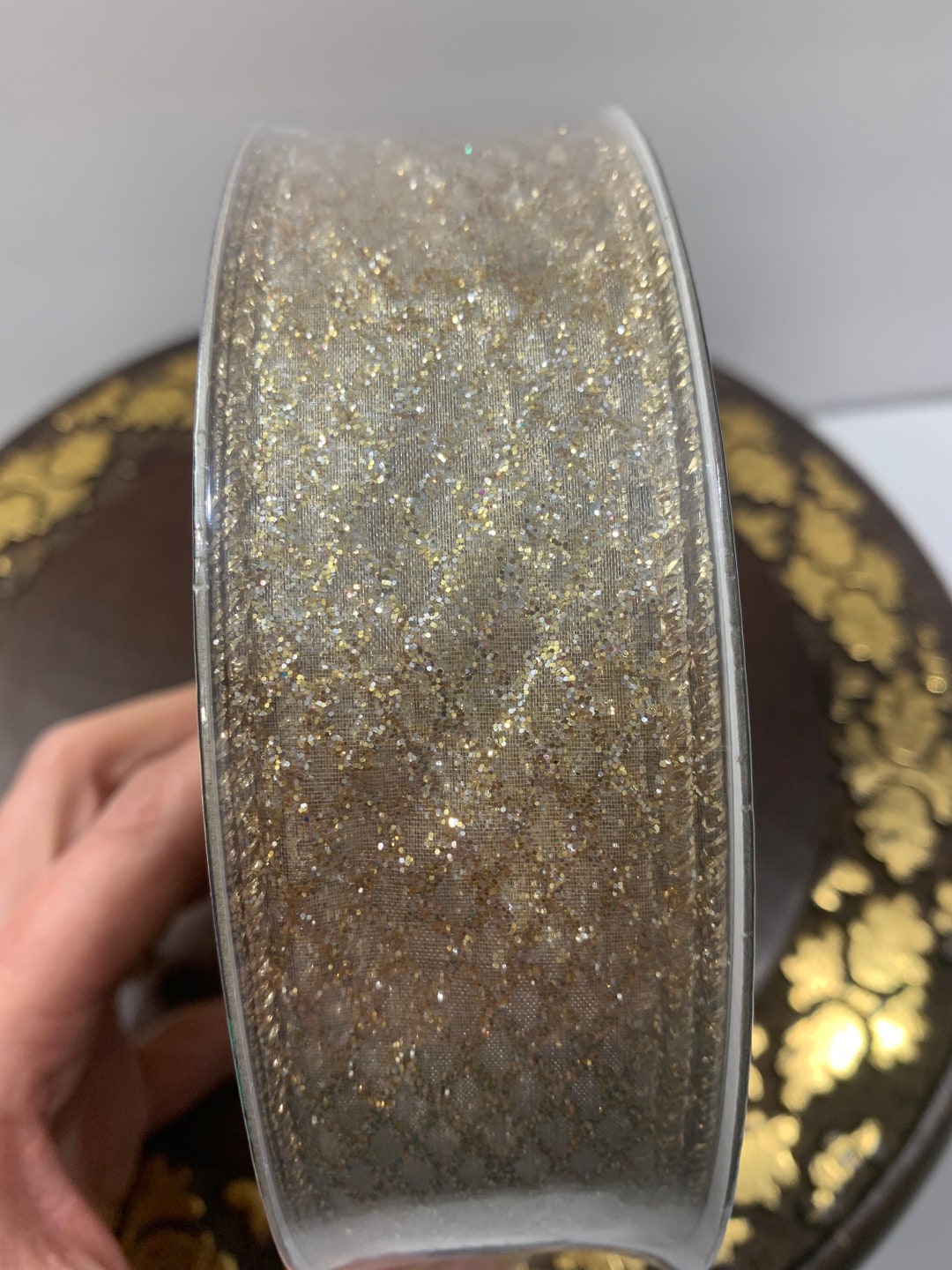 Gold Glittered Ribbon WIRED*50 Yard Roll 1.5 Inch, Members Mark Ribbon ...