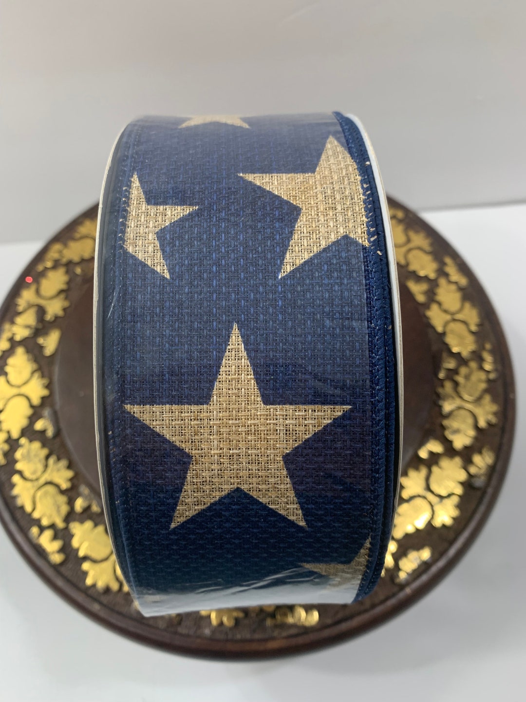 Patriotic Stars Navy Canvas Ribbon, WIRED *100 Feet 2.5” Roll, Bow ...